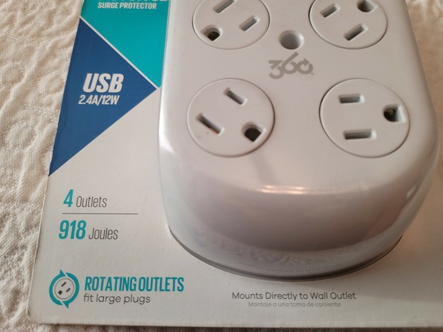 360 Electrical 36037 Revolve 2.4a Surge Protector 4 Rotating Outlets 2 ...