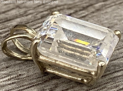Unmarked Tests 14k White Gold Emerald Cut White Glass Stone Pendant 1/2 ...