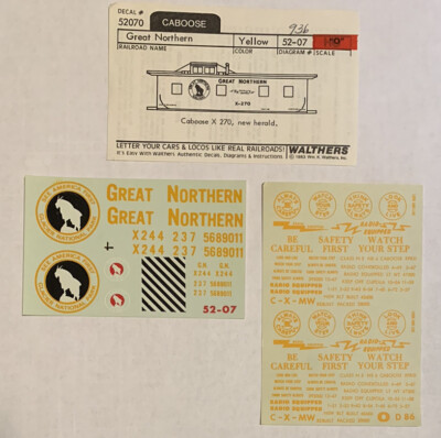 WALTHERS O SCALE DECAL-GREAT NORTHERN/GN CABOOSE-RED w/YEL/BLK/RED LET ...