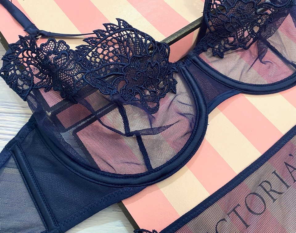 Victorias Secret Luxe Lingerie Unlined Dragon Lace Bra Cheeky Set Mesh ...
