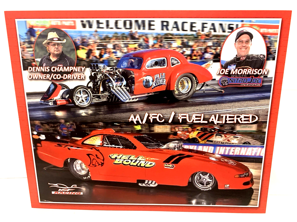 CHAMPNEY FUEL ALTERED & JOE MORRISON T/A FUNNY CAR DRAG RACING POSTCARD ...