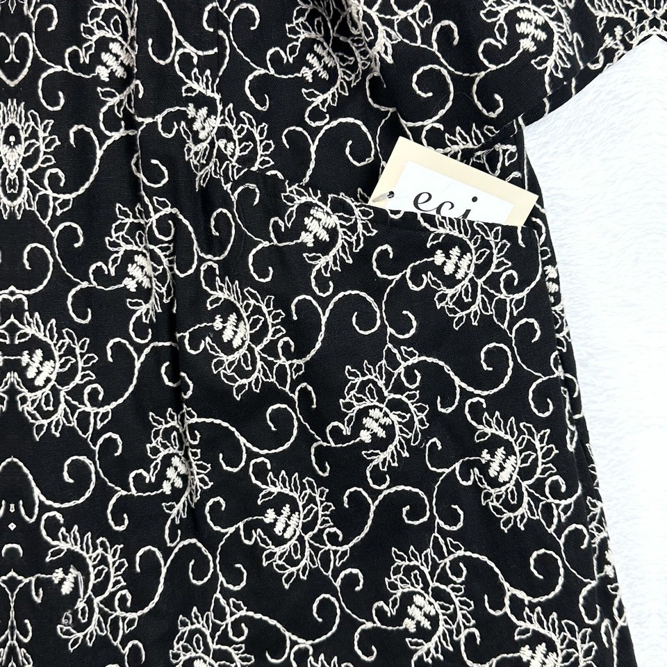 ECI Swing Coat NWT Women’s Size 18W Black With White Embroidery Floral ...