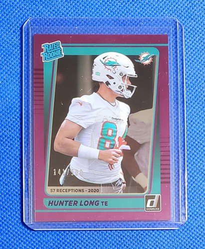 141/500 Hunter Long 2021 Panini Donruss Season Stat Line #301 Dolphins ...