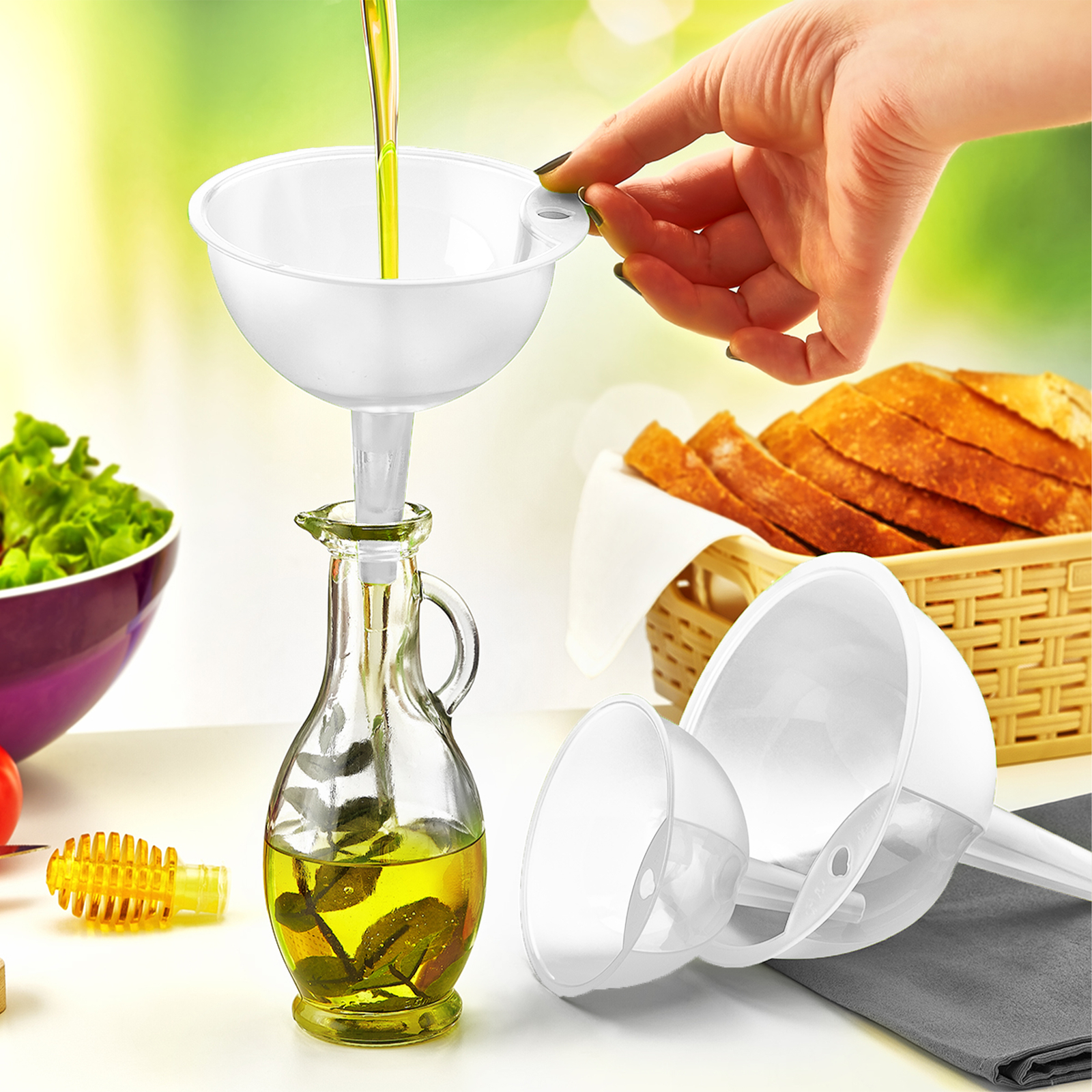 3 x Clear Funnel Set Plastic Transparent Kitchen Oil Funnels Utensil ...