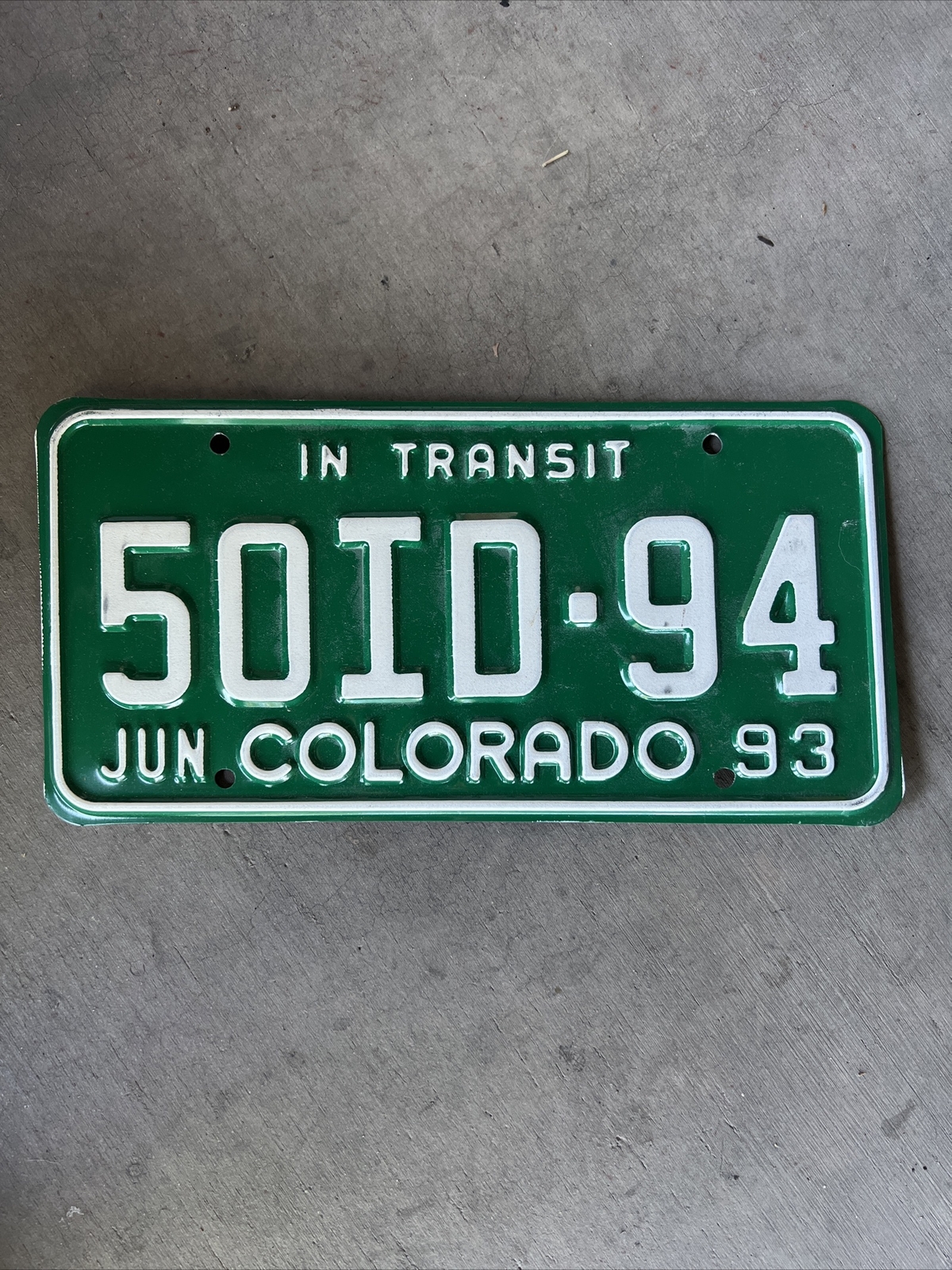 Vintage Colorado 1993 In Transit license plate Green White | eBay