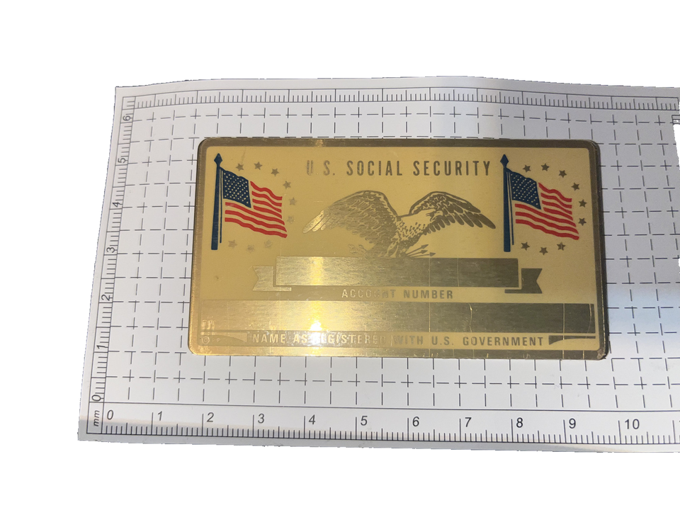 Vintage Brass Metal Blank US Social Security ID Card U.S. Flag and ...