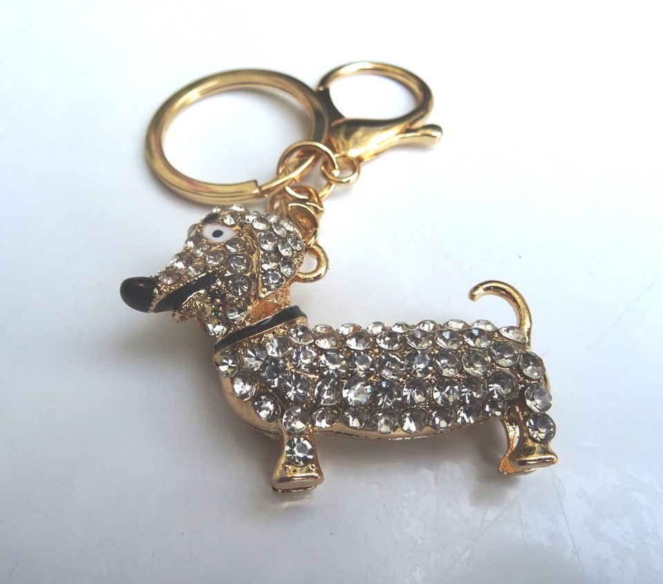 DACHSHUND KEY RING DIAMANTE RHINESTONE KEY CHAIN WITH PERSONALISED STAR ...