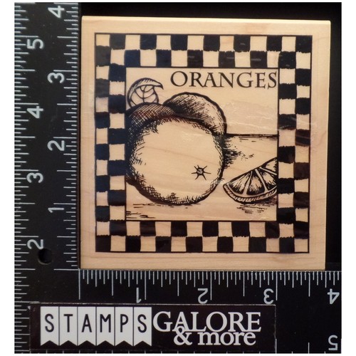 Hampton Art Rubber Stamps FRUIT ORANGES BOTANICAL CHECKER BORDER #1308 ...