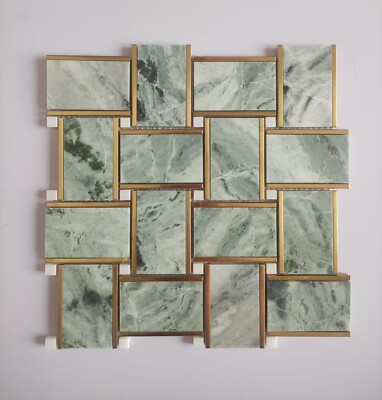 S59 Green/White Marble Rectangle Braid Tile Mosaics Kitchen Bathroom ...