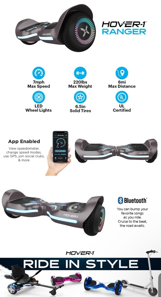 Hover-1 Ranger Hoverboard Electric Self-Balancing Scooter 6.5" Tires 7 ...