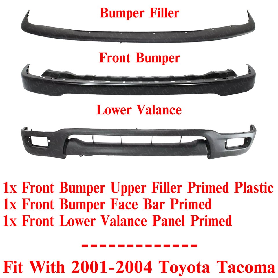 Front Bumper Primed Steel + Filler + Lower Valance For 2001-2004 Toyota ...