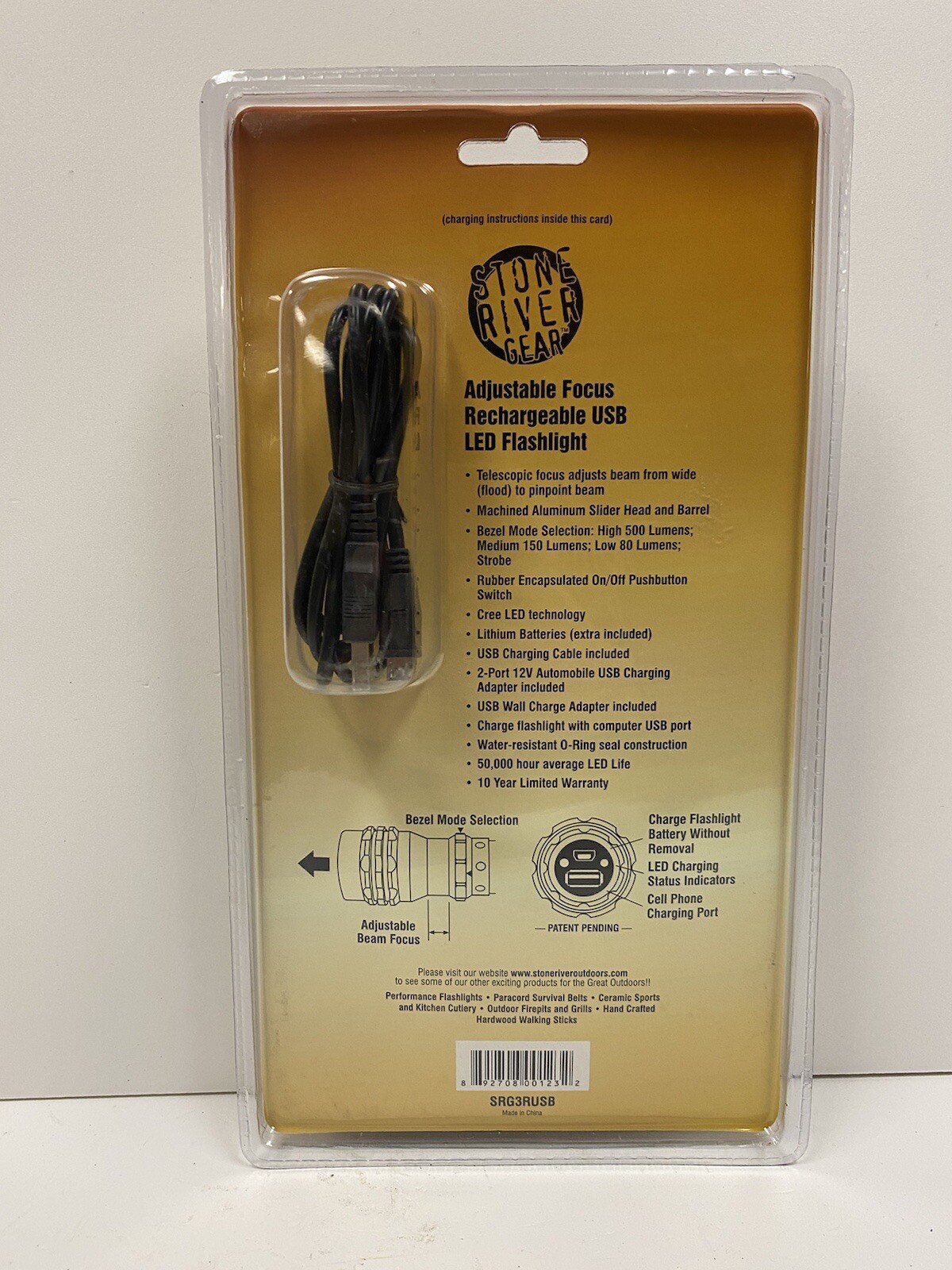 Stone River Gear SRG3RUSB Black/Orange USB Rechargeable CREE LED ...