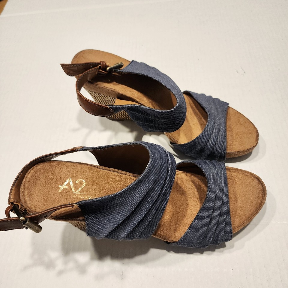Aerosoles A2 Sandals Wedge Open Toe Shoes Women’s Sz 8.5 Denim May ...