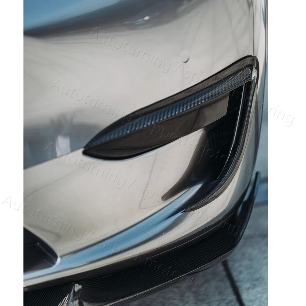 Fits Tesla Model Y 2019-23 Real Carbon Fiber Front Bumper Canards Fins ...
