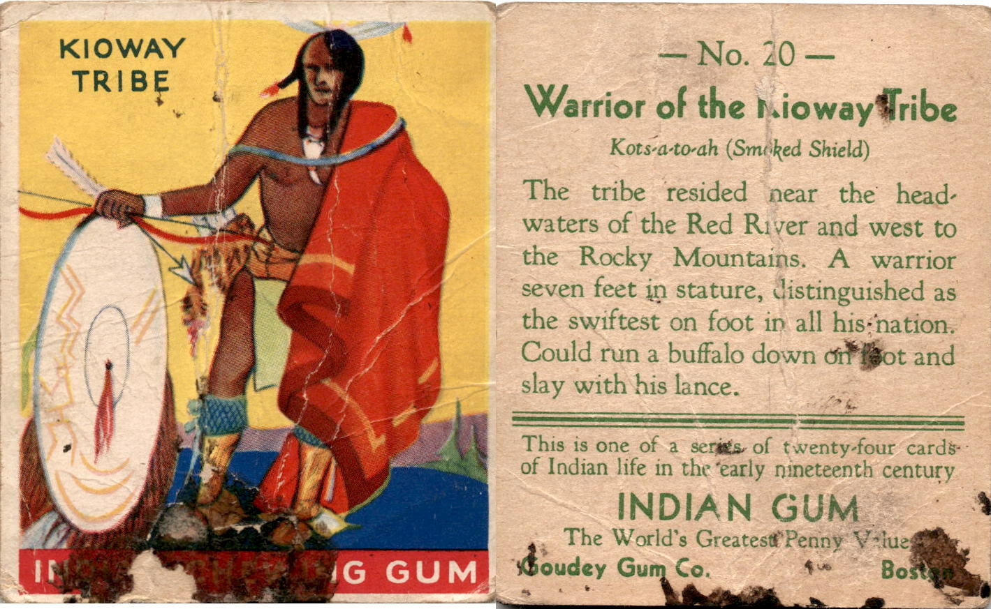 R73 Goudey, Indian Gum, Series 24, 1933, #20 Warrior Of The Kioway ...