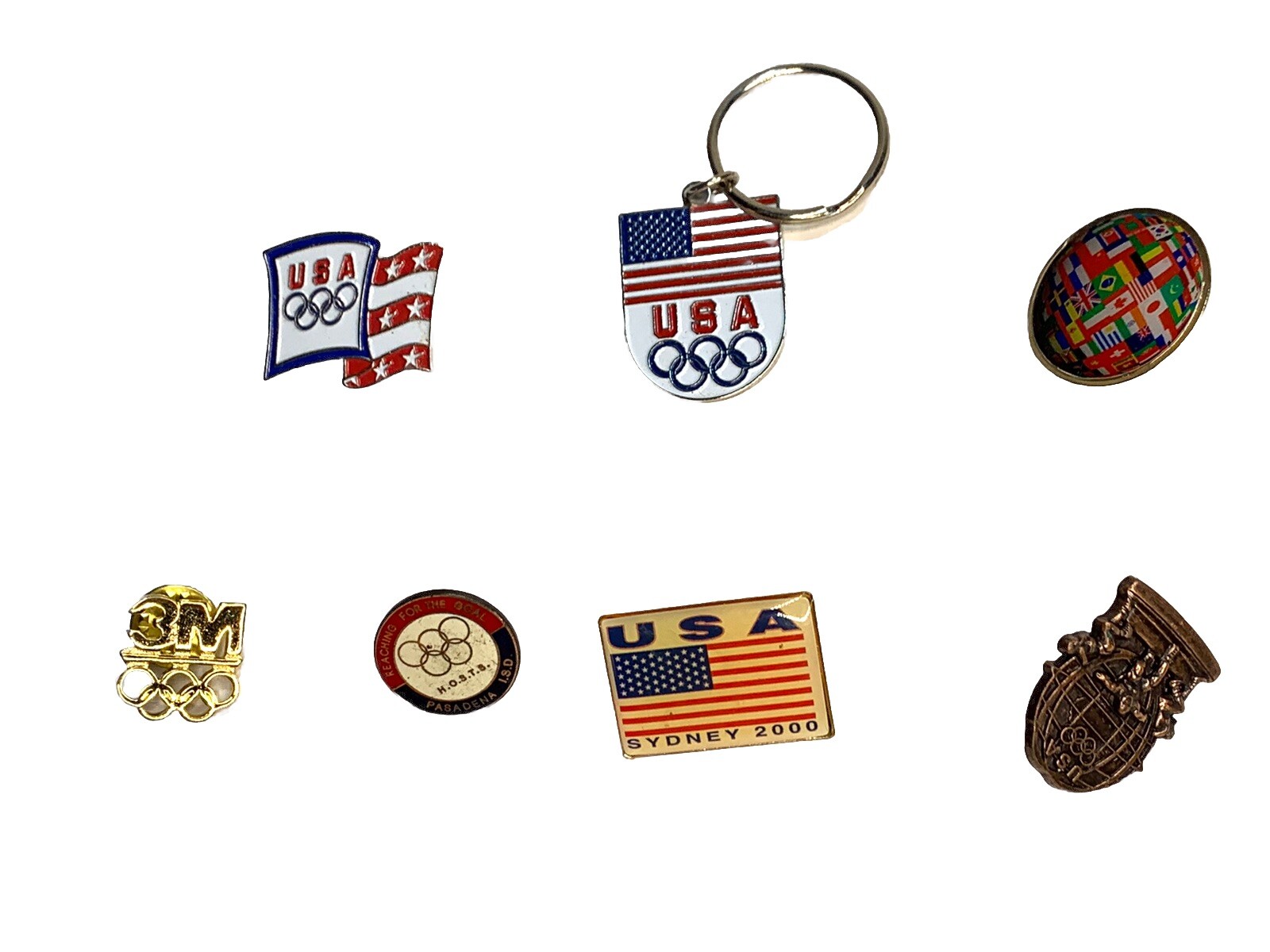 (7) Olympic Pins & Keychain 2000 Sydney USA Team Flag Lapel Pin Rings ...