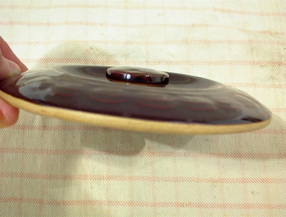 VINTAGE LID STONEWARE CROCK BEAN POT CROCK POT BROWN PATTERNED COOKIE ...