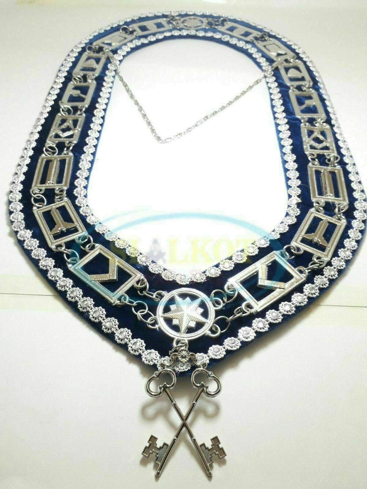 MASONIC BLUE LODGE OFFICER CHAIN COLLAR WITH TREASURER OFFICER JEWEL | eBay