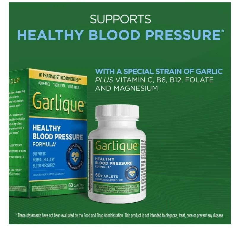 Garlique Healthy Blood Pressure Supplement 60 Caplets Odor Free Vegan ...