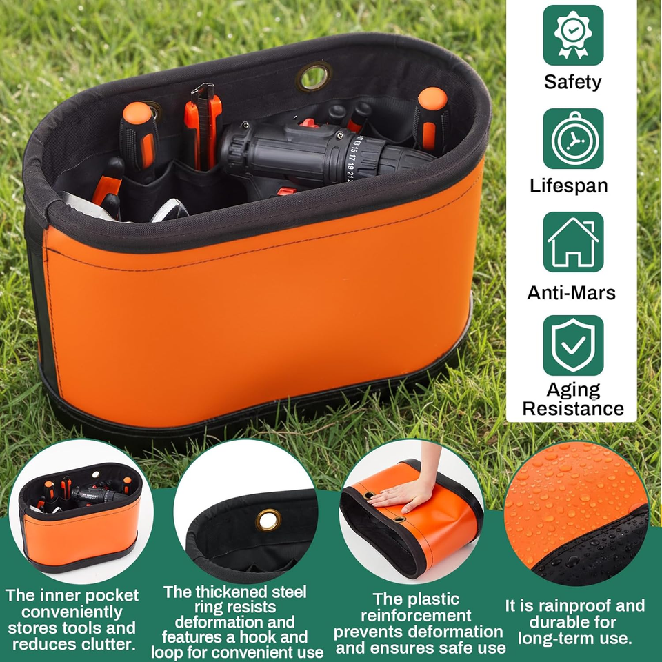 Oval Hard Bucket Tool Organizer with Hook Holes, Non Conductive Plastic ...