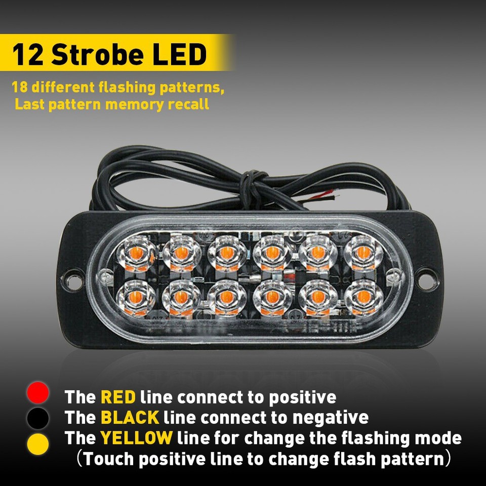 4PCS Car 12V Truck Bumper Strobe Flash Yellow Light Waterproof LED ...