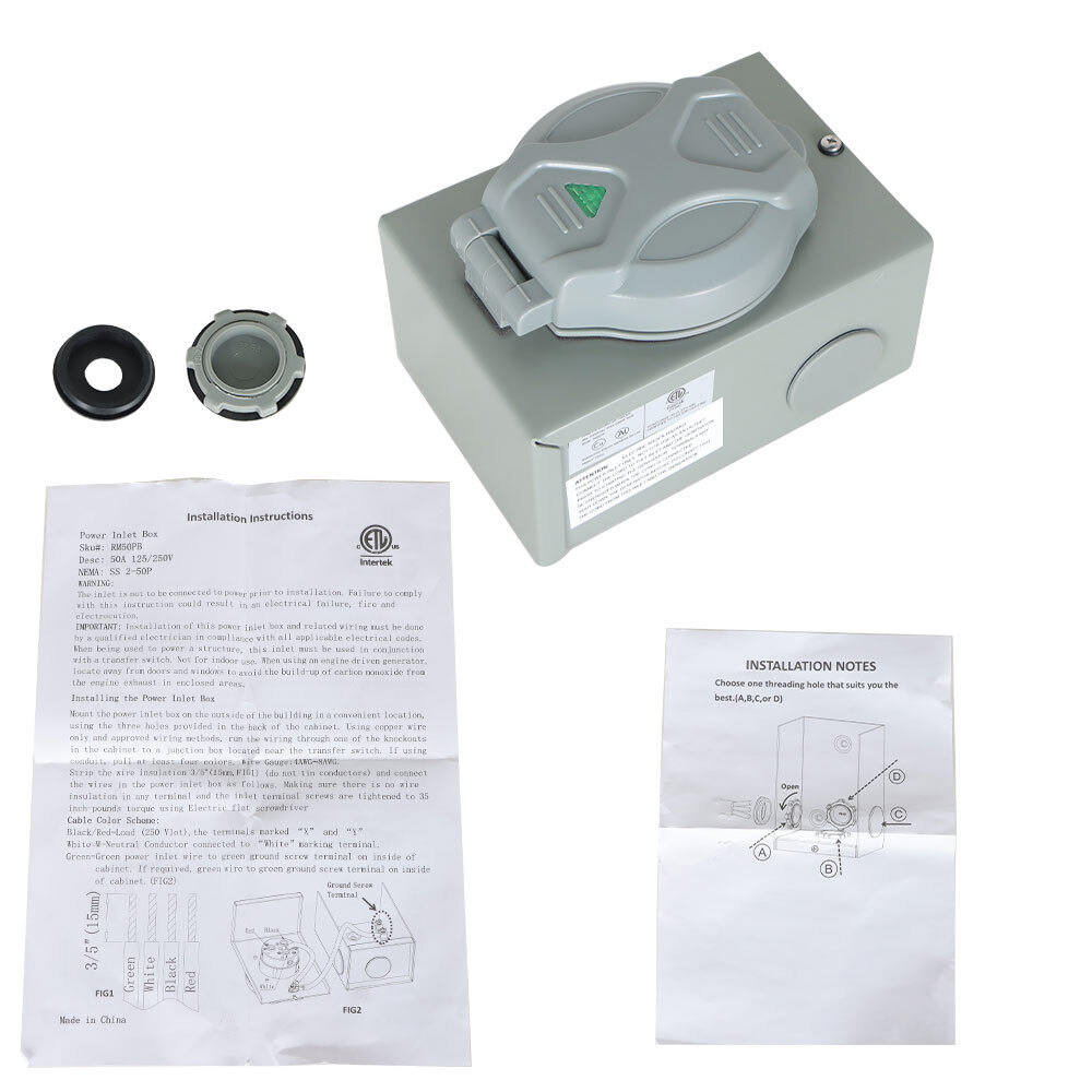 50 A Generator Power Inlet Box NEMA SS2-50P 3 Prong Power Inlet Box 120 ...