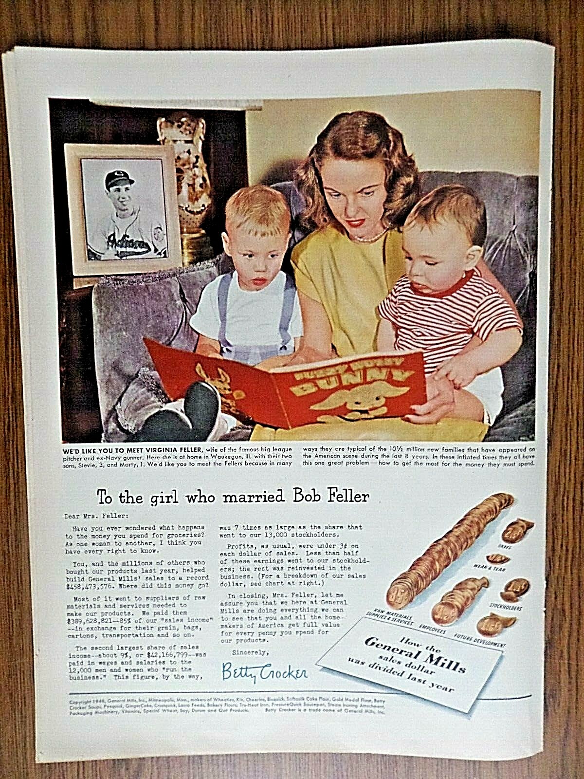 1948 General Mills Ad Virginia Feller Wife Family of Pitcher Bob Feller ...