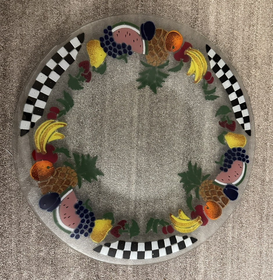 Peggy Karr Fused Glass Fruit Checkerboard 20" Platter Signed - Rare | eBay