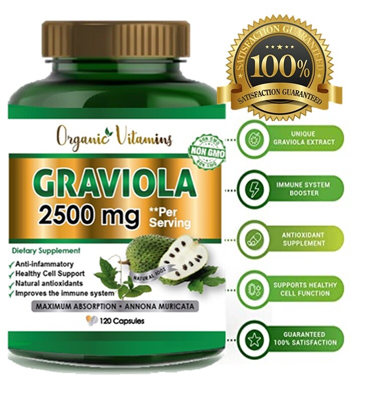 Graviola Capsules 2500mg 120 Pure Natural Soursop Capsules Leaves fruit ...