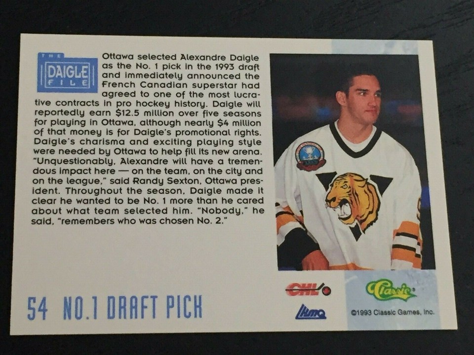 ALEXANDRE DAIGLE RC 1993 Classic Draft THE DAIGLE FILES card #54 ...