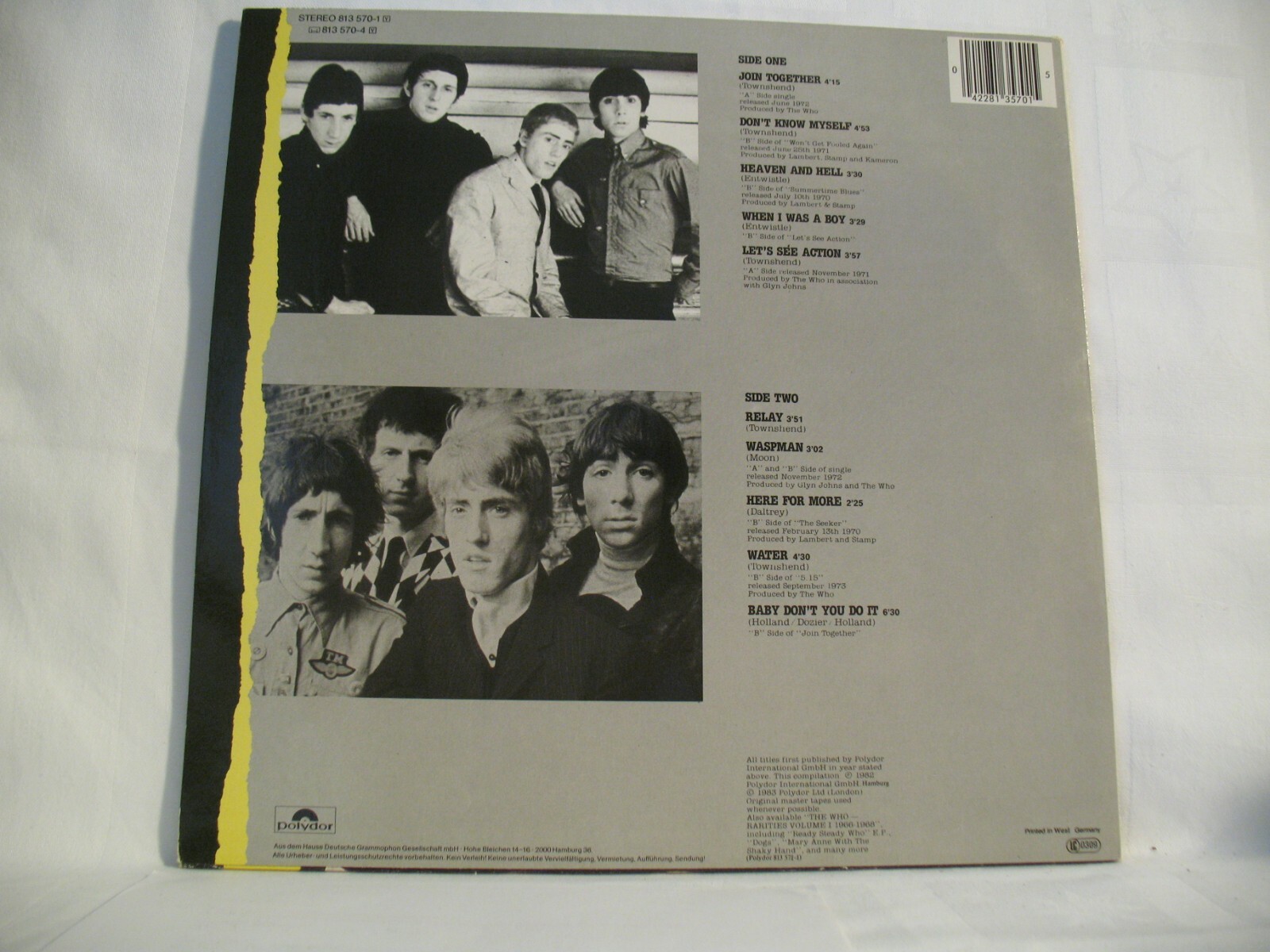 The Who, Rarities Vol. 2, 1970-1973, 12’’ vinyl, LP, 813 570-1 Y, 1982 ...
