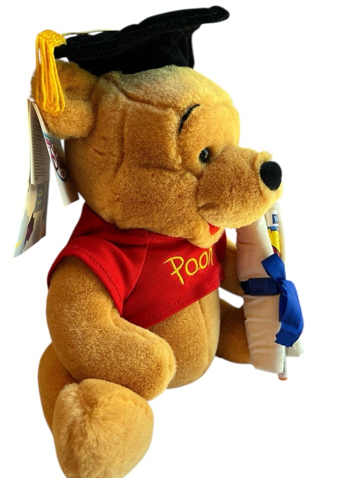 Vtg. 12” Sitting Plush Disney Winnie the Pooh Graduate Store Scroll ...
