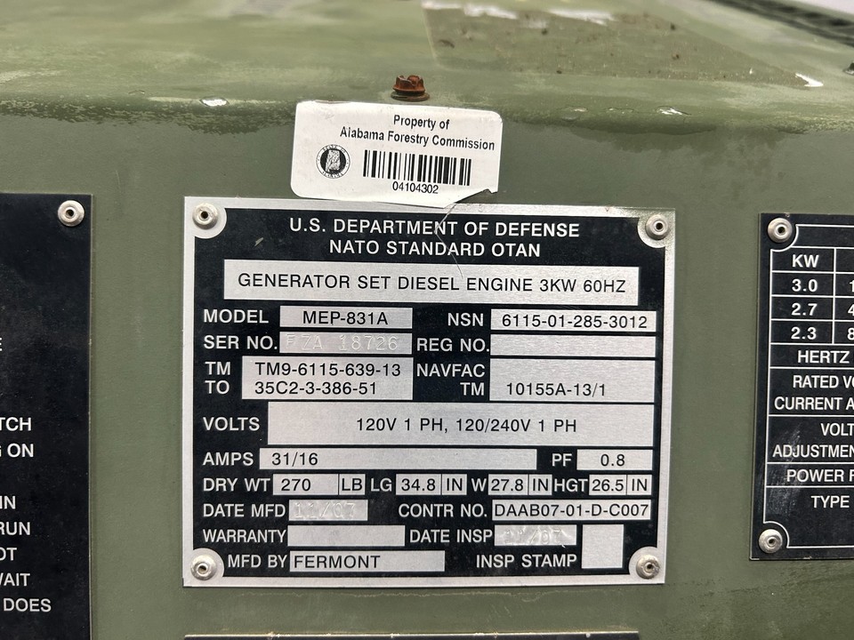 3 kW Fermont MEP-831A Diesel Yanmar Engine Generator | eBay