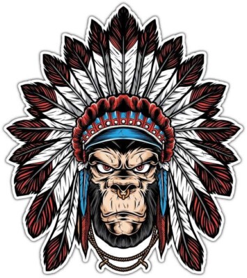 Native American Chief Indian Monkey Ape Car Bumper Window Sticker Decal ...
