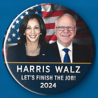 2024 Kamala Harris & Tim Walz - 3"(Large Size)/"Jugate" Campaign Button ...
