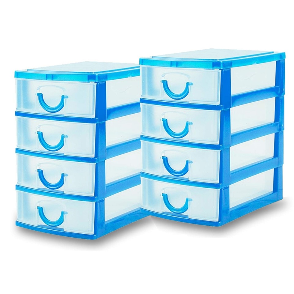 2 x 4 Tier Mini Storage Drawers Draw Tower Unit Office School Jewellery ...