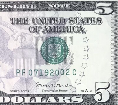 July 19, 2002 : PF 07192002 C BIRTHDAY Note $5 Five Dollar Bill | eBay