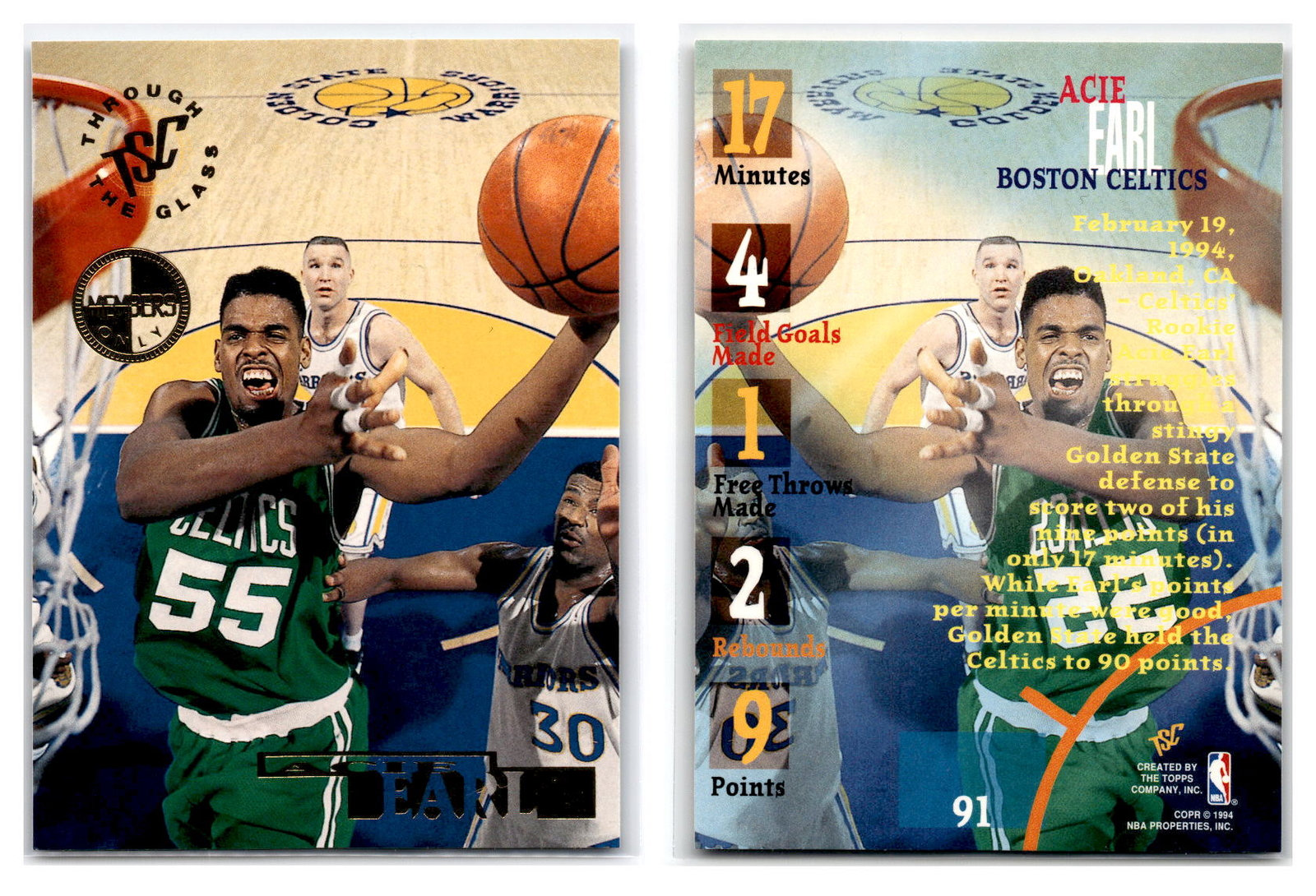 1994-95 Stadium Club Members Only #91 Acie Earl TTG - Boston Celtics | eBay