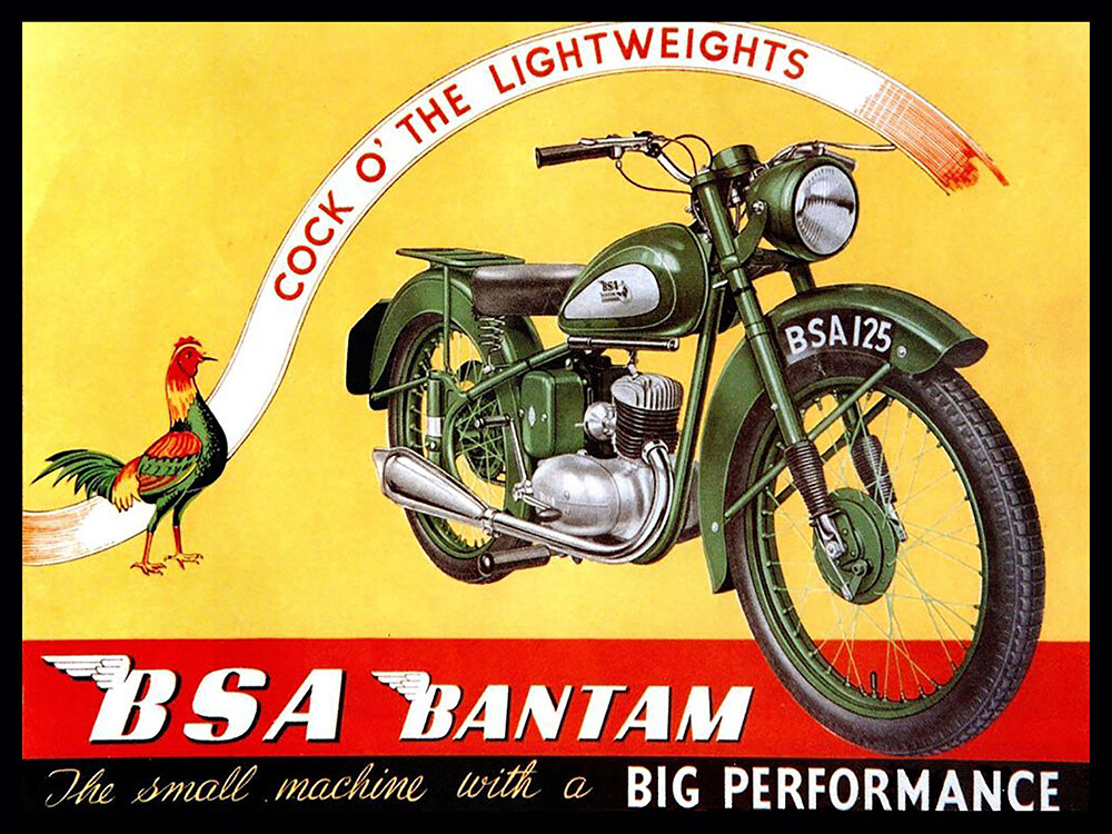 Vintage BSA Bantam motorcycle poster ad reproduced on steel sign biker ...