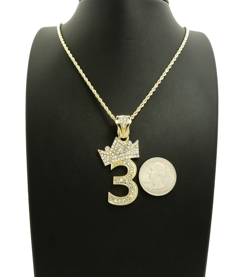 NEW # 1 to 9 NUMBER PENDANT & 24" VARIOUS CHAINS & COLOR HIP HOP ...