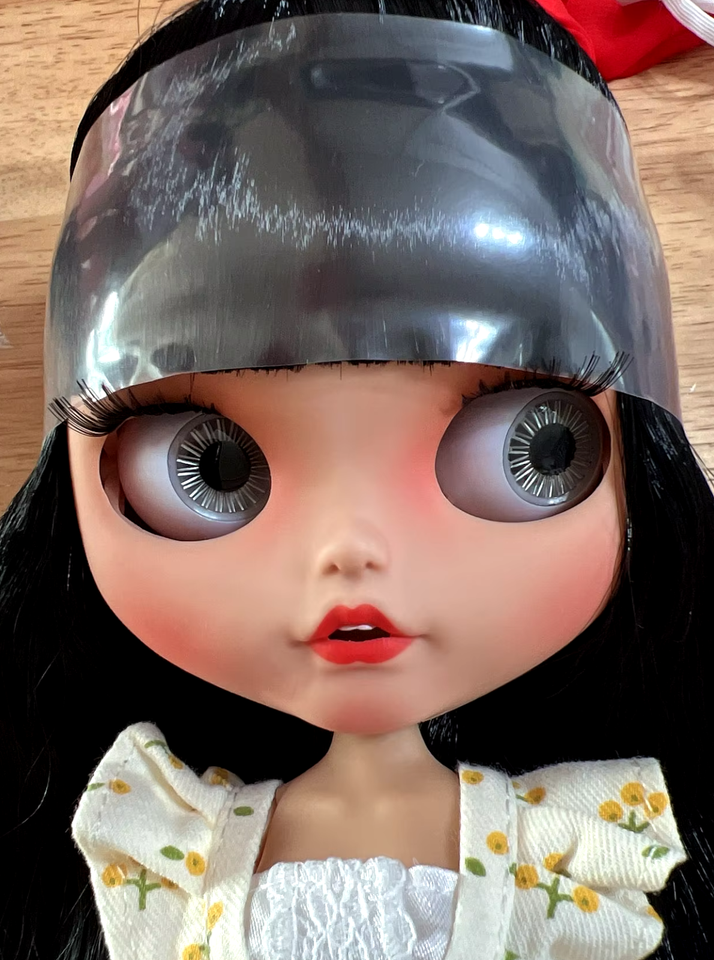 Neo Blythe Doll Open Mouth Nude Tan Skin Matte Face Black Hair Wig BJD ...