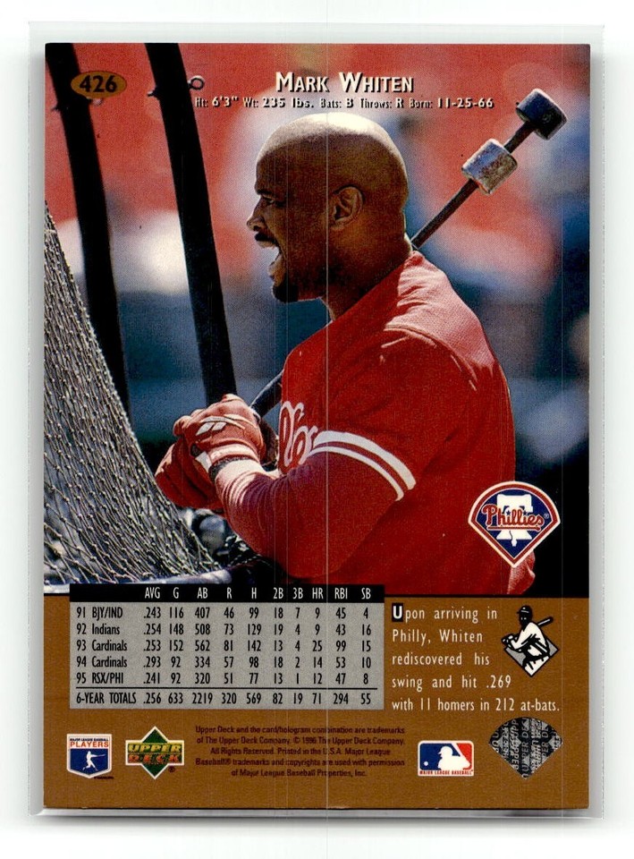 1996 Upper Deck #426 Mark Whiten Philadelphia Phillies Baseball Card | eBay