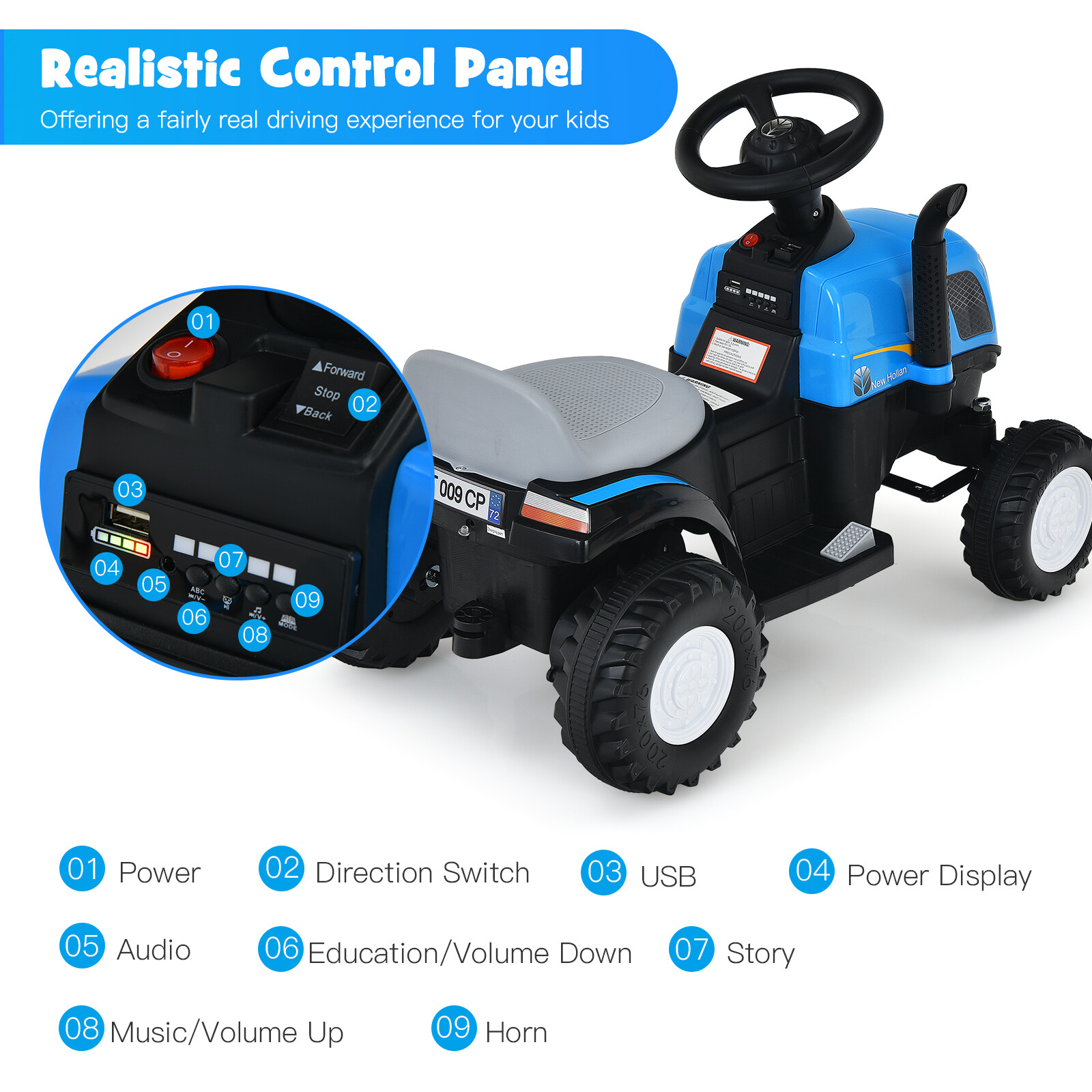 COSTWAY Ride on Tractor and Trailer 6V | Grelly UK