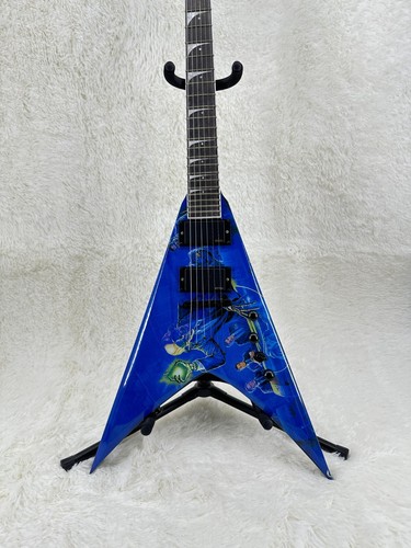 Custom Blue Flying V Electric Guitar 6string 2H Pickups Fixed Bridge ...