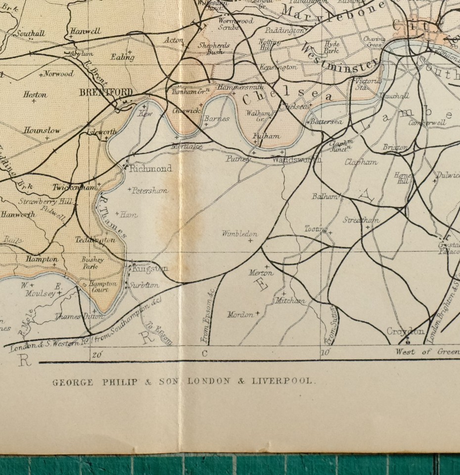 1882 SMALL ANTIQUE COUNTY MAP ~ MIDDLESEX LONDON BRENTFORD LAMBETH ...