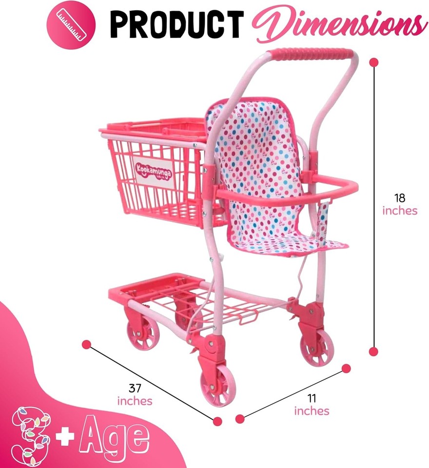 2 in 1 Toy Grocery Shopping Cart w/Removable Hand Basket & Doll Seat ...