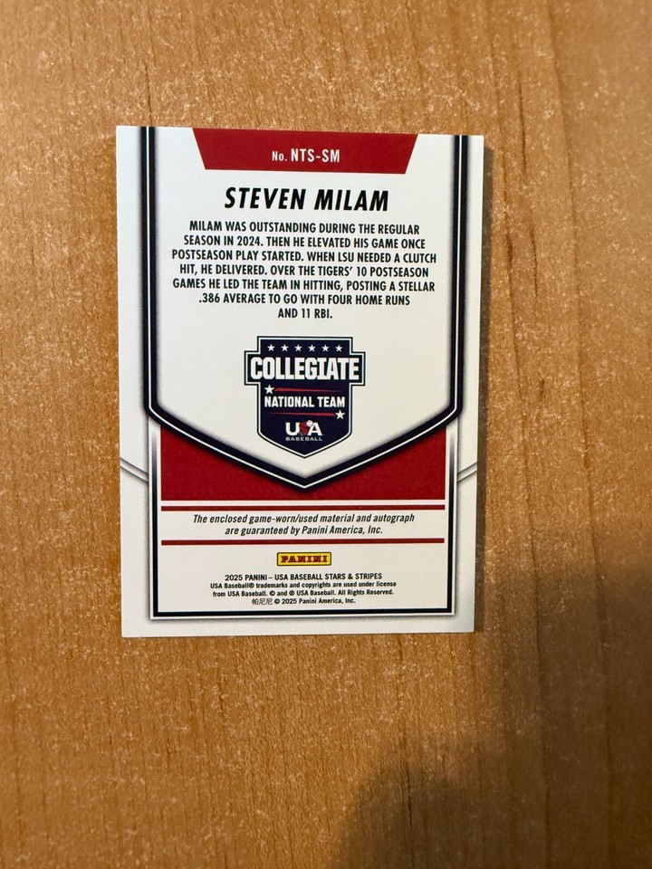 2025 Panini Stars & Stripes - Steve Milam - Patch Auto Relic #d 15/25 ...