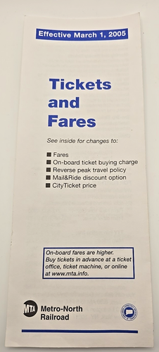 MTA Metro-North Railroad - Tickets and Fares - March 1, 2005 | eBay