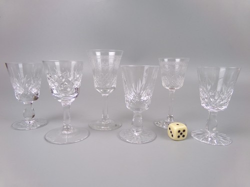 Sherry Shot Vodka Glasses x 6. Cut & Etched Crystal. Mismatched Mixed ...