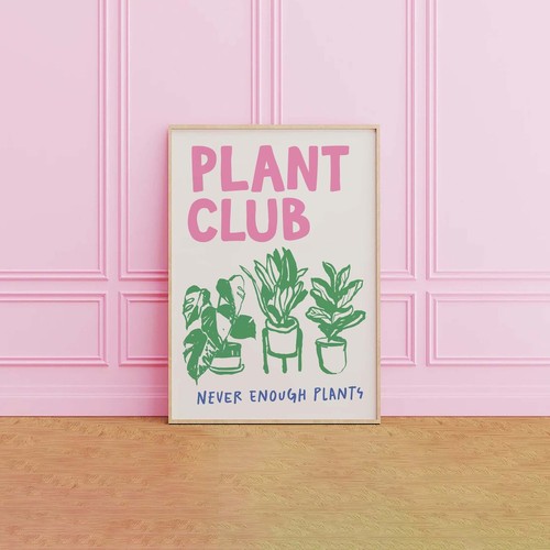 Plant Club Poster – Cute Digital Plant Art Print, Trendy Houseplants ...